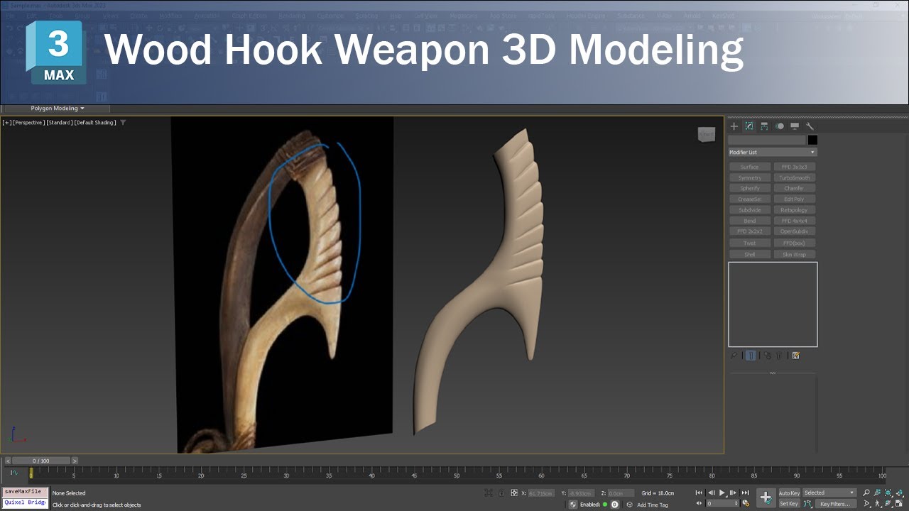 Wood hook weapon 3D modeling | Hanora 3D - YouTube