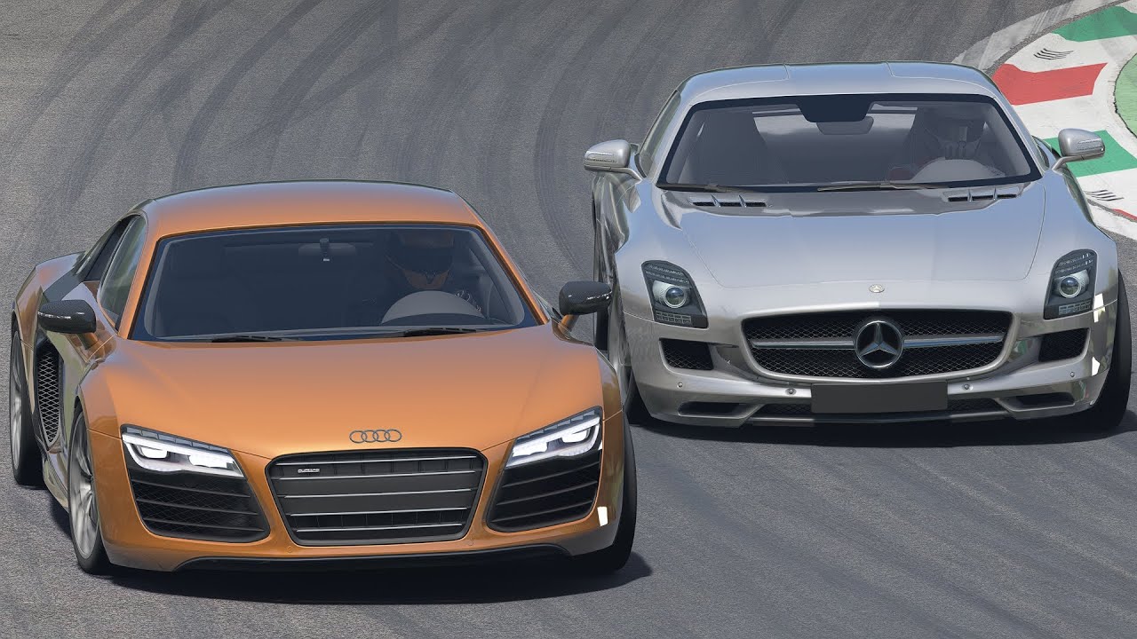 Mercedes SLS AMG vs Audi R8 V10 Plus at Monza - YouTube