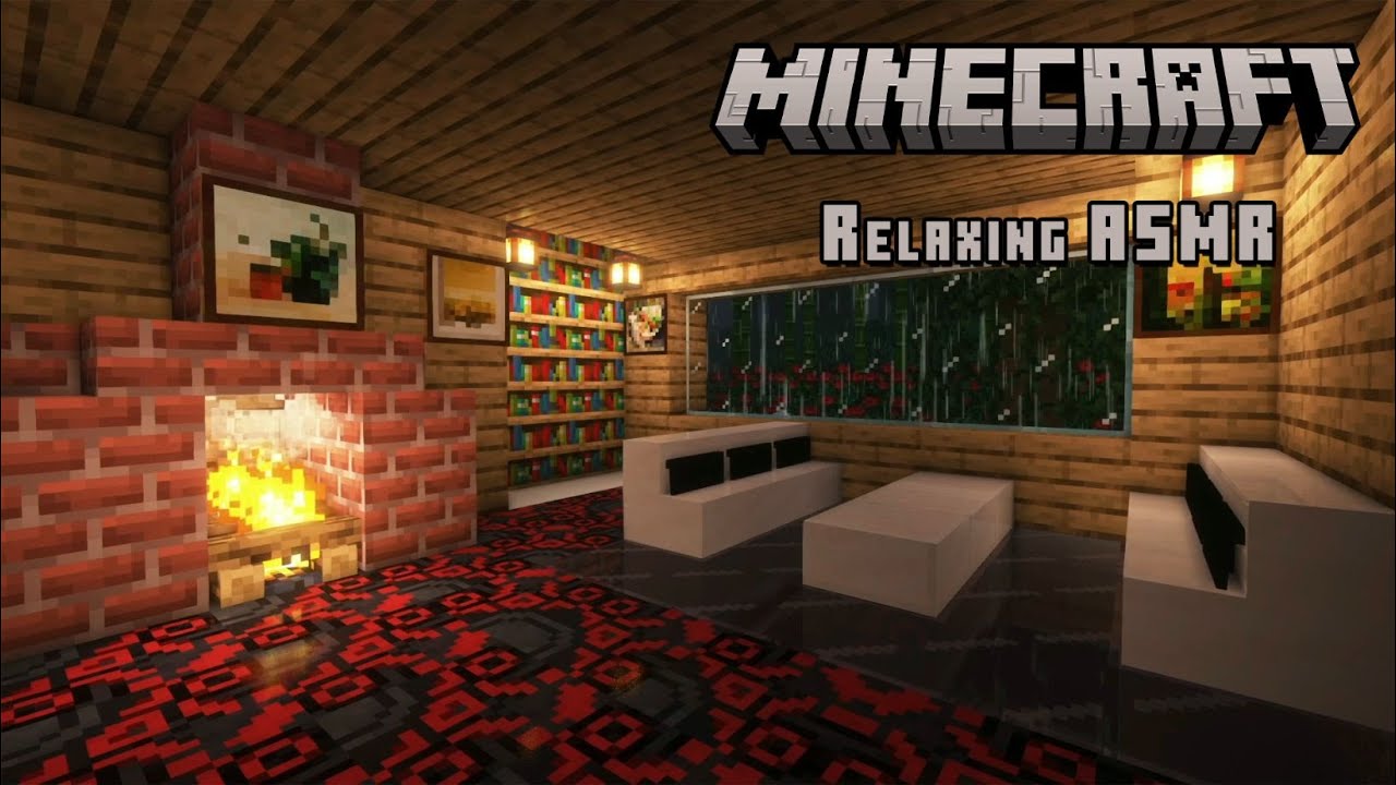 Minecraft sleep music and rain sounds for 8 hours | Reading room with ...
