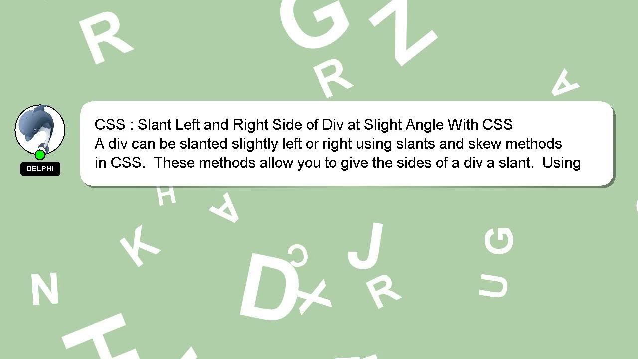 CSS Slant Left And Right Side Of Div At Slight Angle With CSS YouTube CSS Slant Left And Right Side Of Div At Slight Angle With CSS YouTube