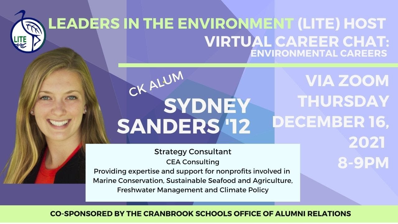 LITE hosts Sydney Sanders '12 for Environmental Career Conversation ...