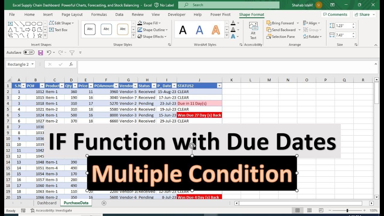 Using Excel If Function With Due Dates And Multiple Condition Youtube 2281