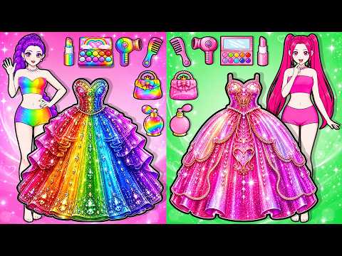 Rainbow VS Pink Princess 🌈❤️ Huntrix RUMI MIRA Dress Up Challenge | DIY Paper Dolls