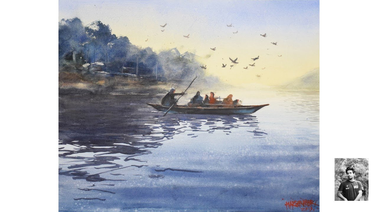 Watercolour Painting Demo । Simple Riverscape। Marzan Kabir - YouTube