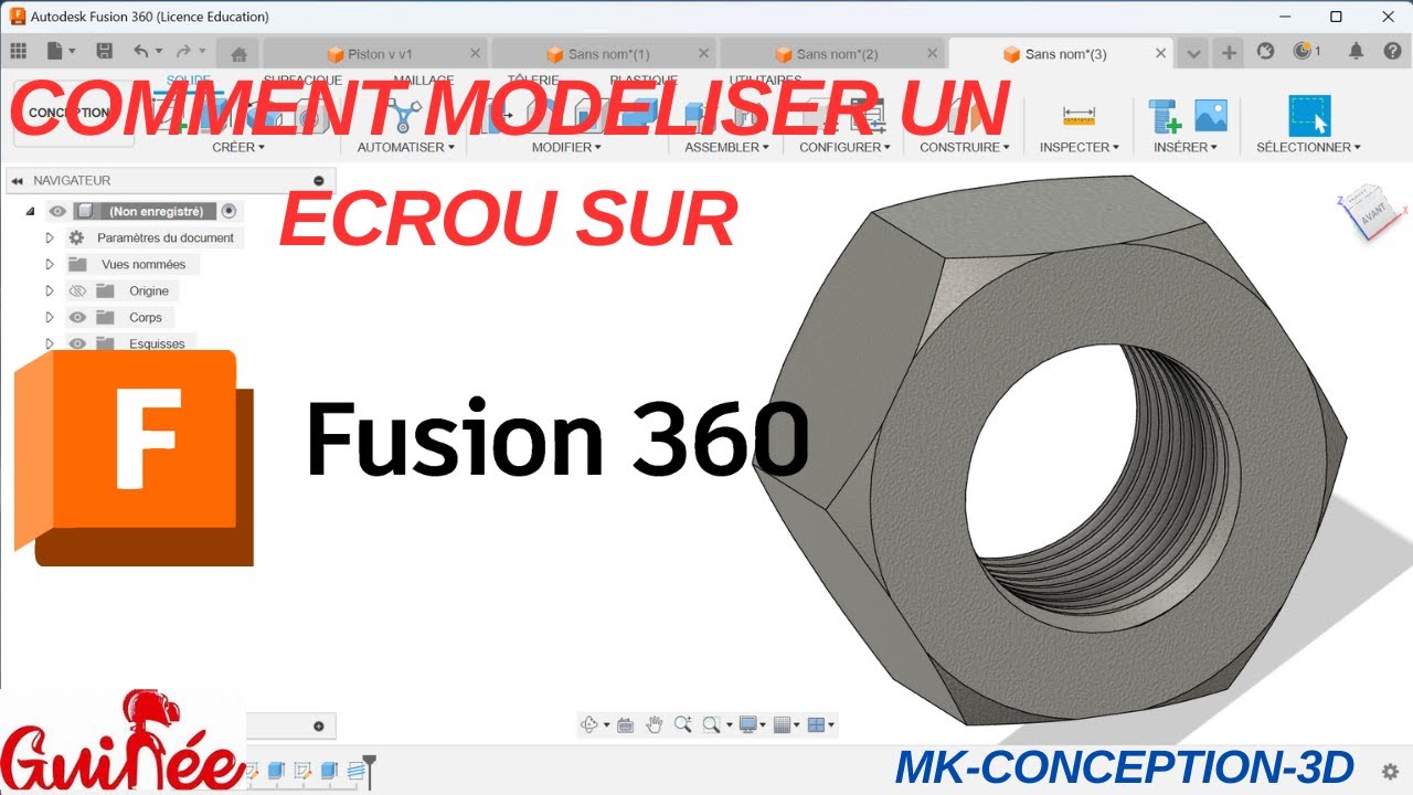 (Tuto débutant) Comment concevoir un Ecrou sur fusion360 - YouTube