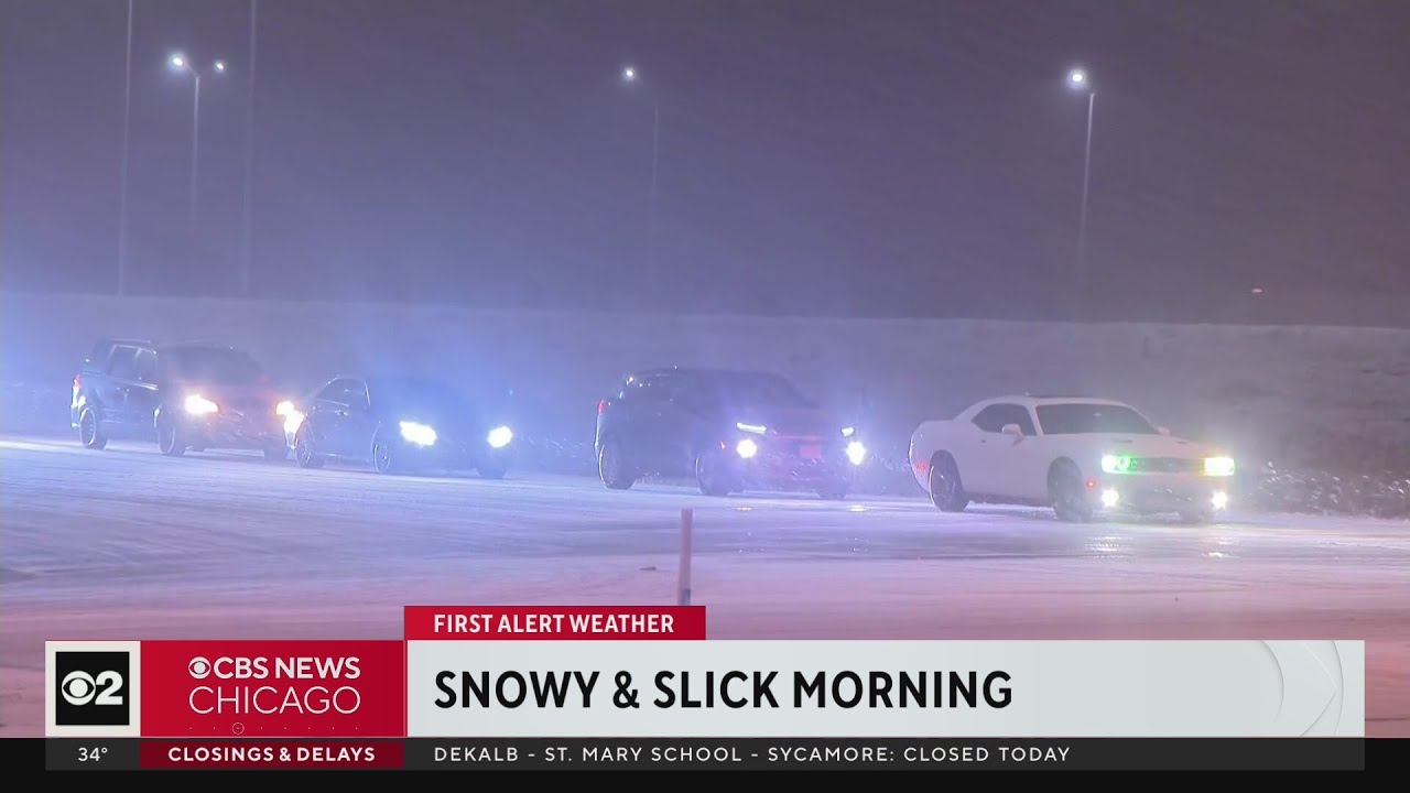 Slick, snowy morning commute in Hoffman Estates - YouTube