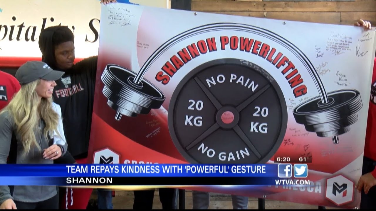 Shannon powerlifting team presents banner to Tupelo gym - YouTube