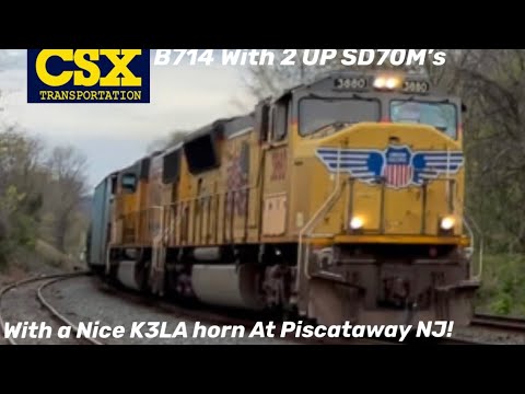 CSX B714 With UP 3880 (Flared SD70M) Leading & Another SD70M Behind it Flying Passed Piscataway ...