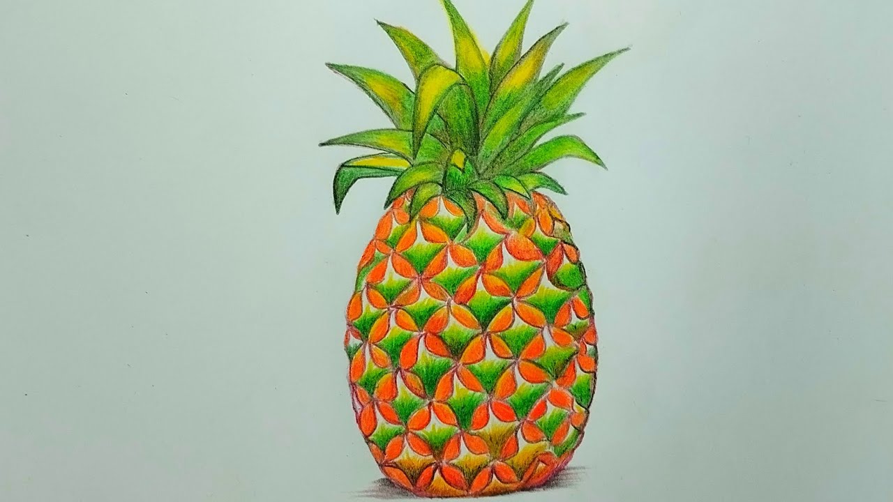 How to draw realistic pineapple with colour pencil /pineapple drawing ...