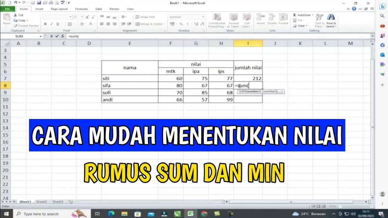 Cara Menghitung Rumus Sum dan Min - YouTube