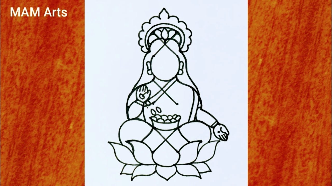 Maa Lakshmi drawing from 2×6 dots easy // How to draw a Goddess Lakshmi ...