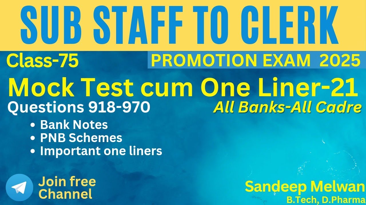 Mock Test and One Liner-21 | Bank Notes | Sub Staff to Clerk Promotion ...