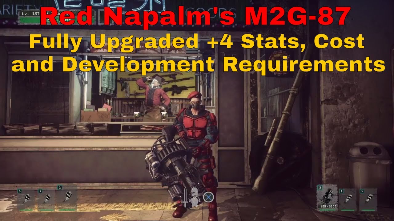 LET IT DIE Red Napalm's Weapon M2G-87 Fully Upgraded +4 Stats, Cost and ...