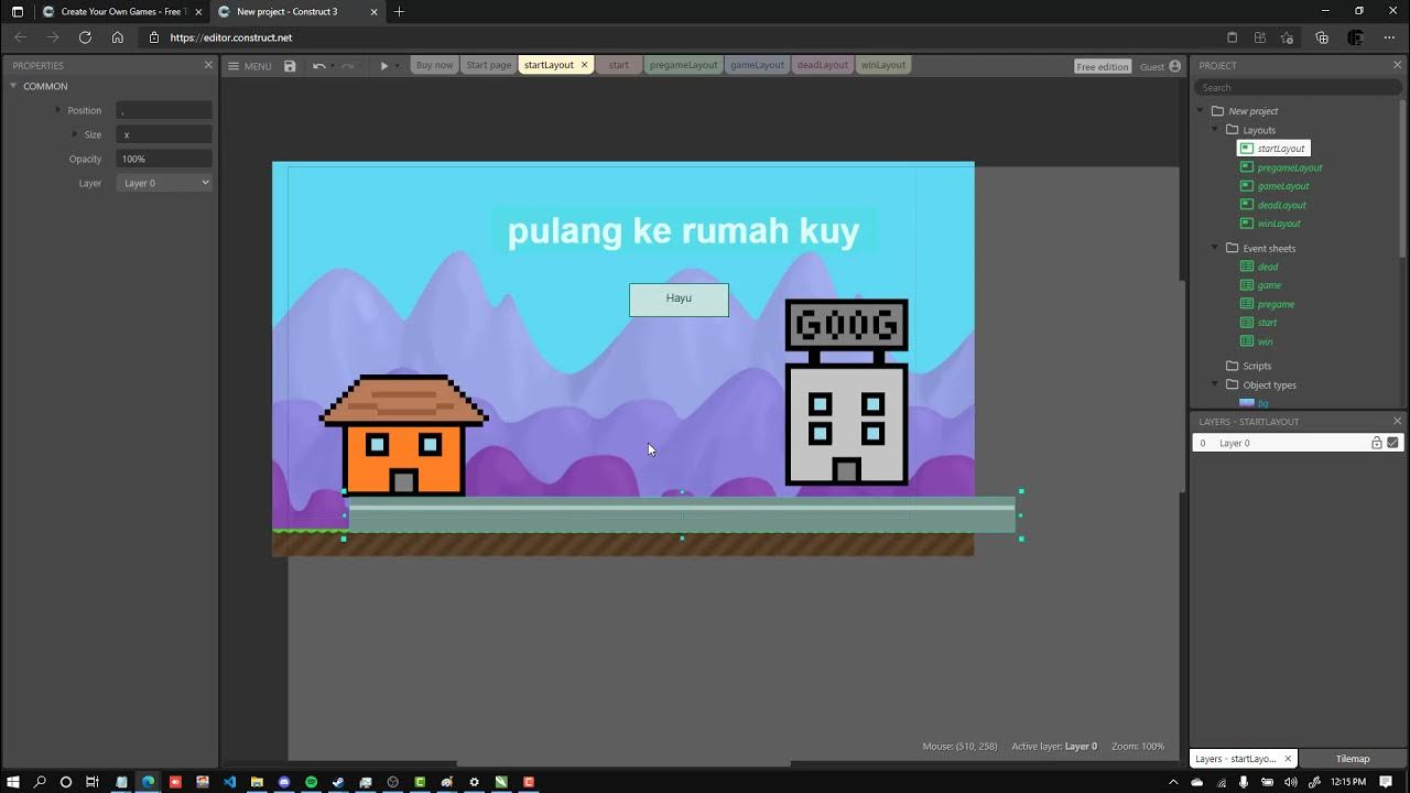 Membuat game sederhana dengan construct 3 - YouTube