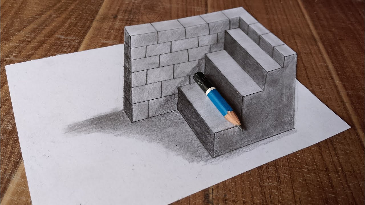 How to Draw a wall with stair 3D Drawing on paper for beginners|trick ...
