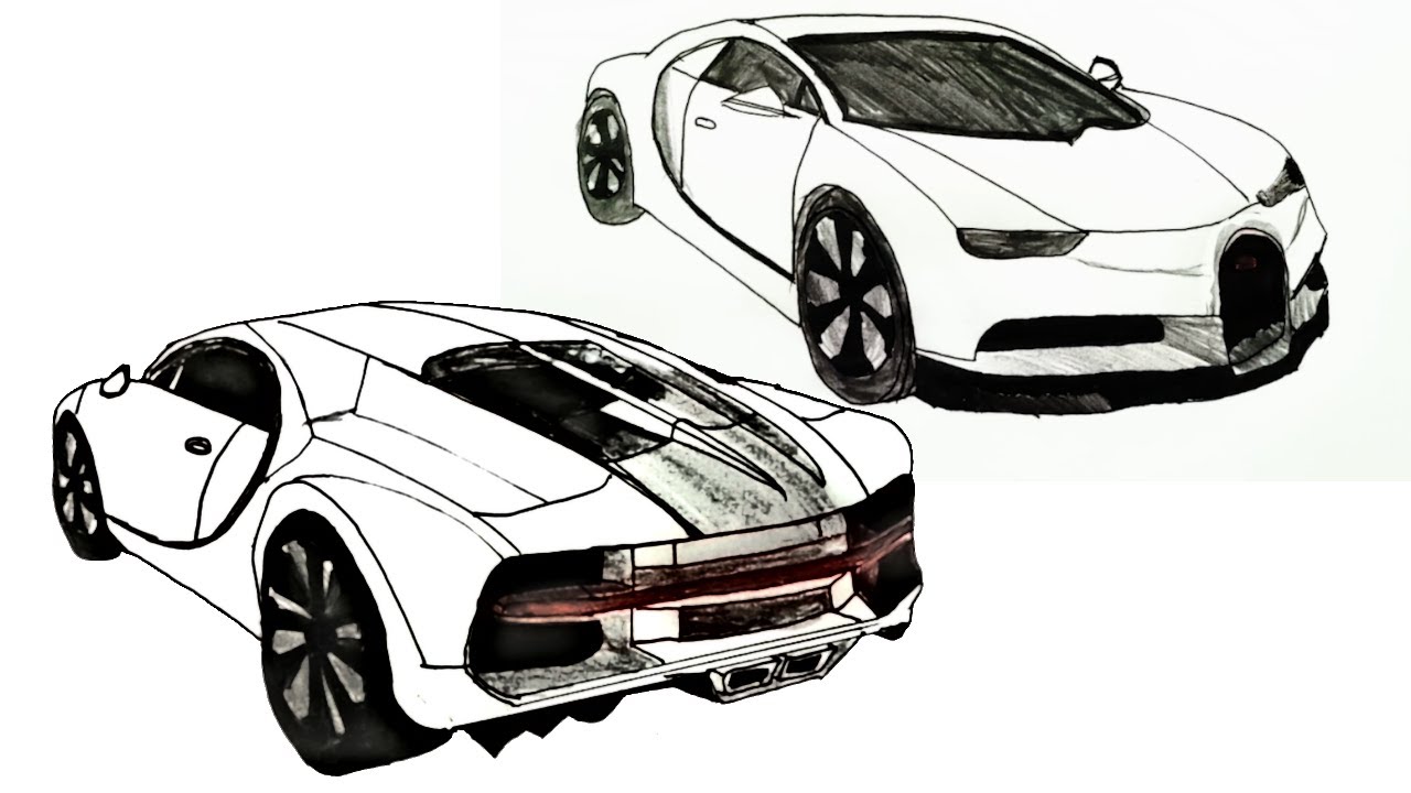Drawing Bugatti Chiron Back And Front Satisfying Drawing - YouTube