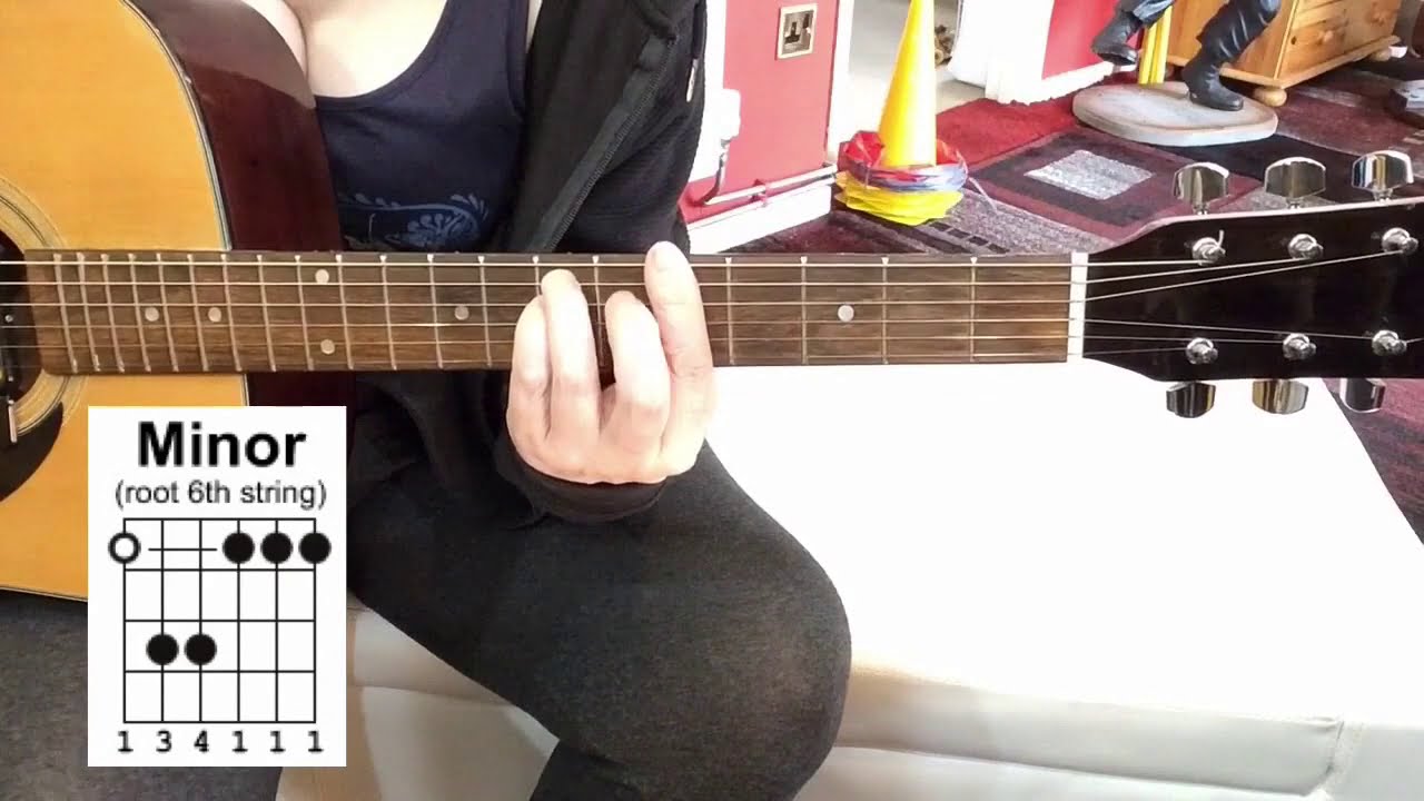 How to play a minor bar chord beginners guitar lesson. - YouTube