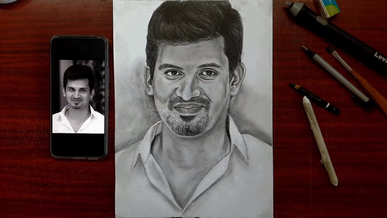 Peranbu Serial Actor Vimal Venkadesan Pencil Drawing #PVMARTLAND - YouTube