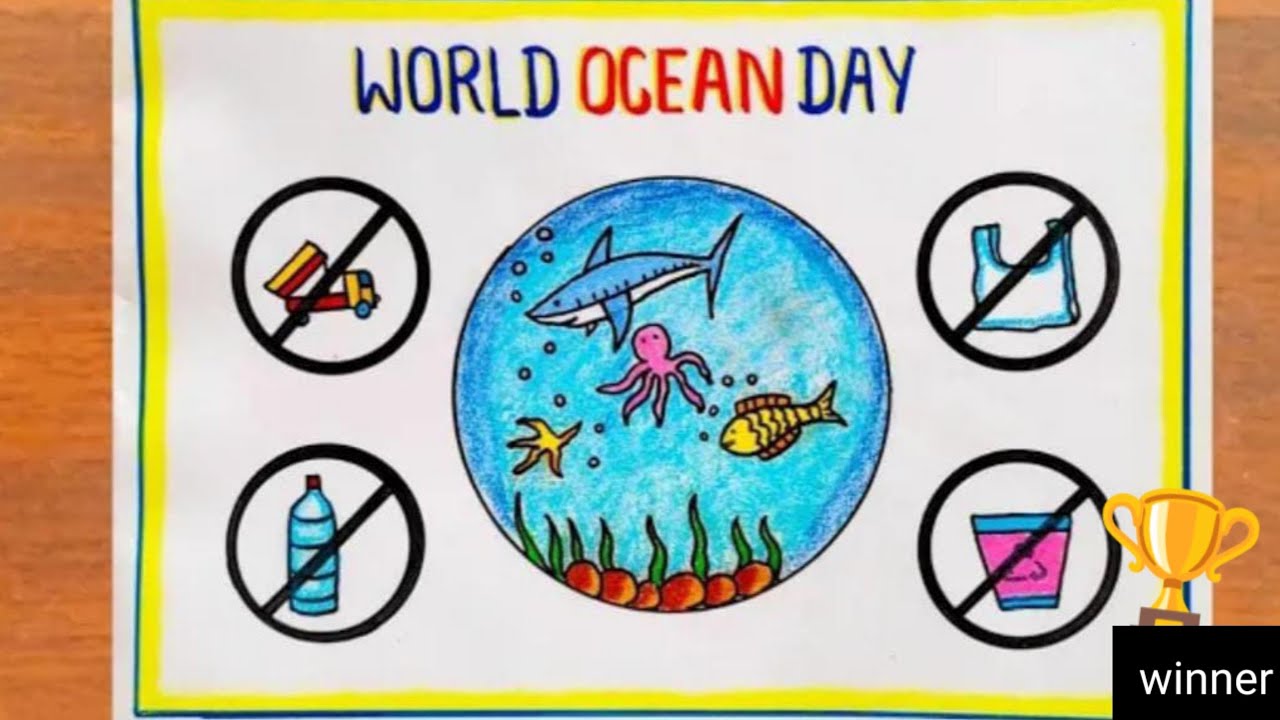 World Ocean Day Drawing / World Ocean Day Poster / Save Ocean Drawing ...