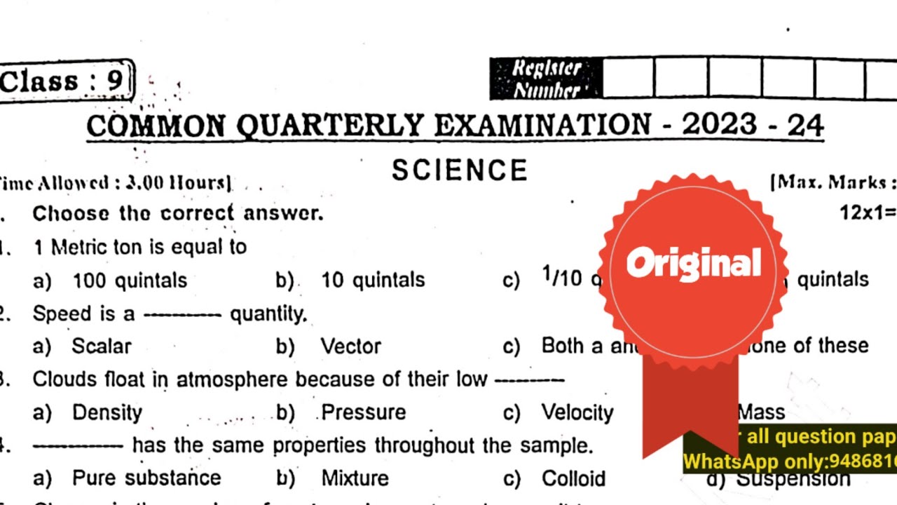 9th science quarterly exam question paper dharmapuri dt 2023 English ...