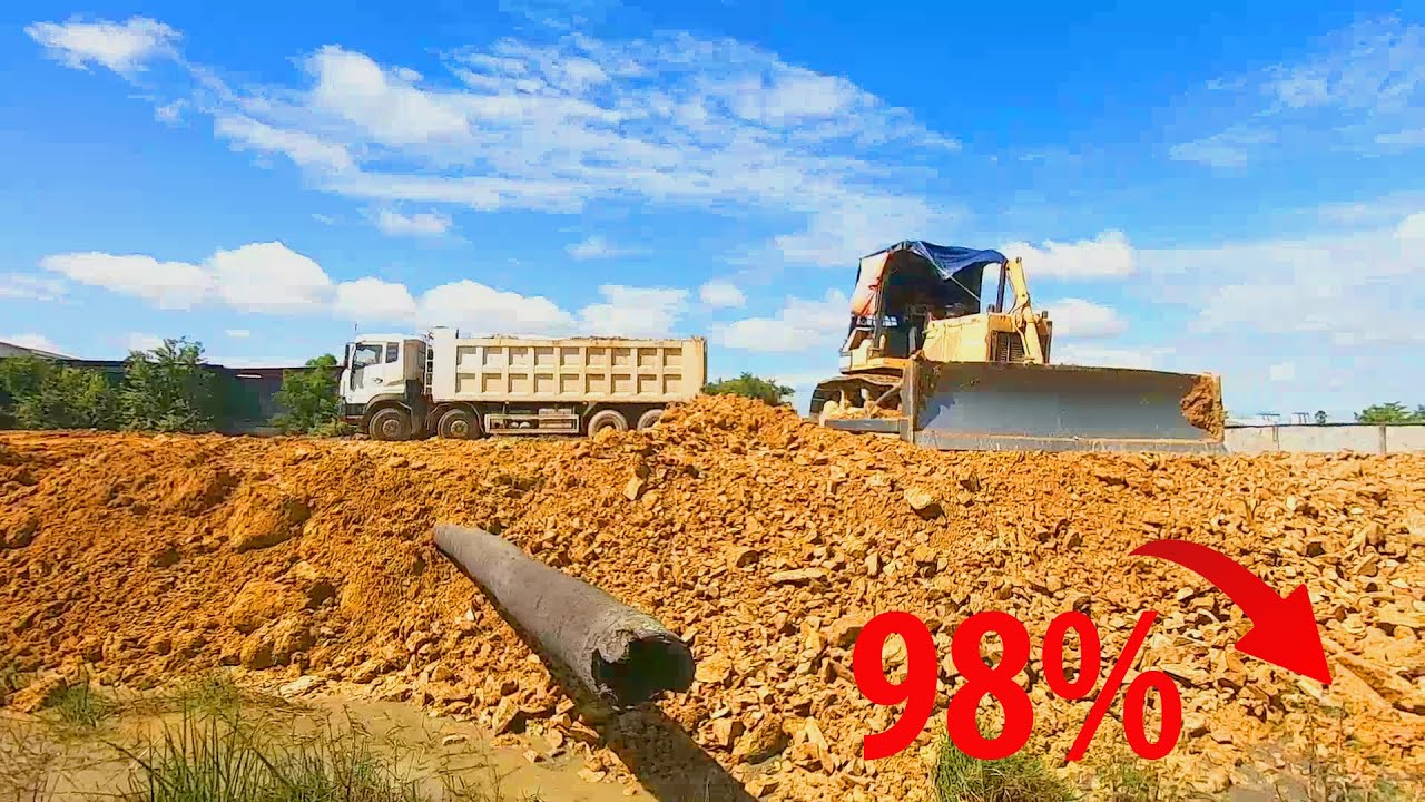 Excellent work of Truck & bulldozer Old XL operators to Push Rocky soil ...