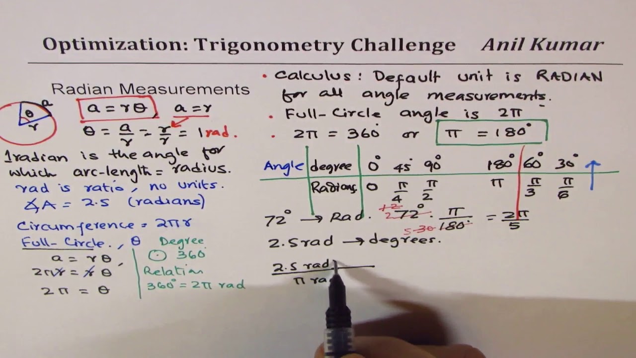Radian Measurements Degree conversion and Solve Trigonometric Equations ...