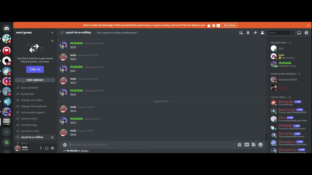 Counting @ Word Games Discord Server | Barren count, still breathing ...