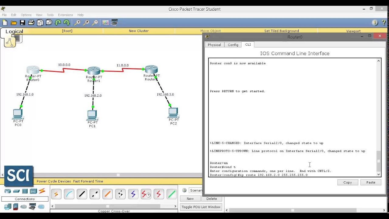 Routing statis dengan 3 buah router cisco packet tracer - YouTube