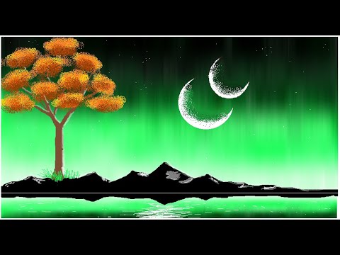 double moon night scenery drawing in ms paint \how to draw ms paint ...