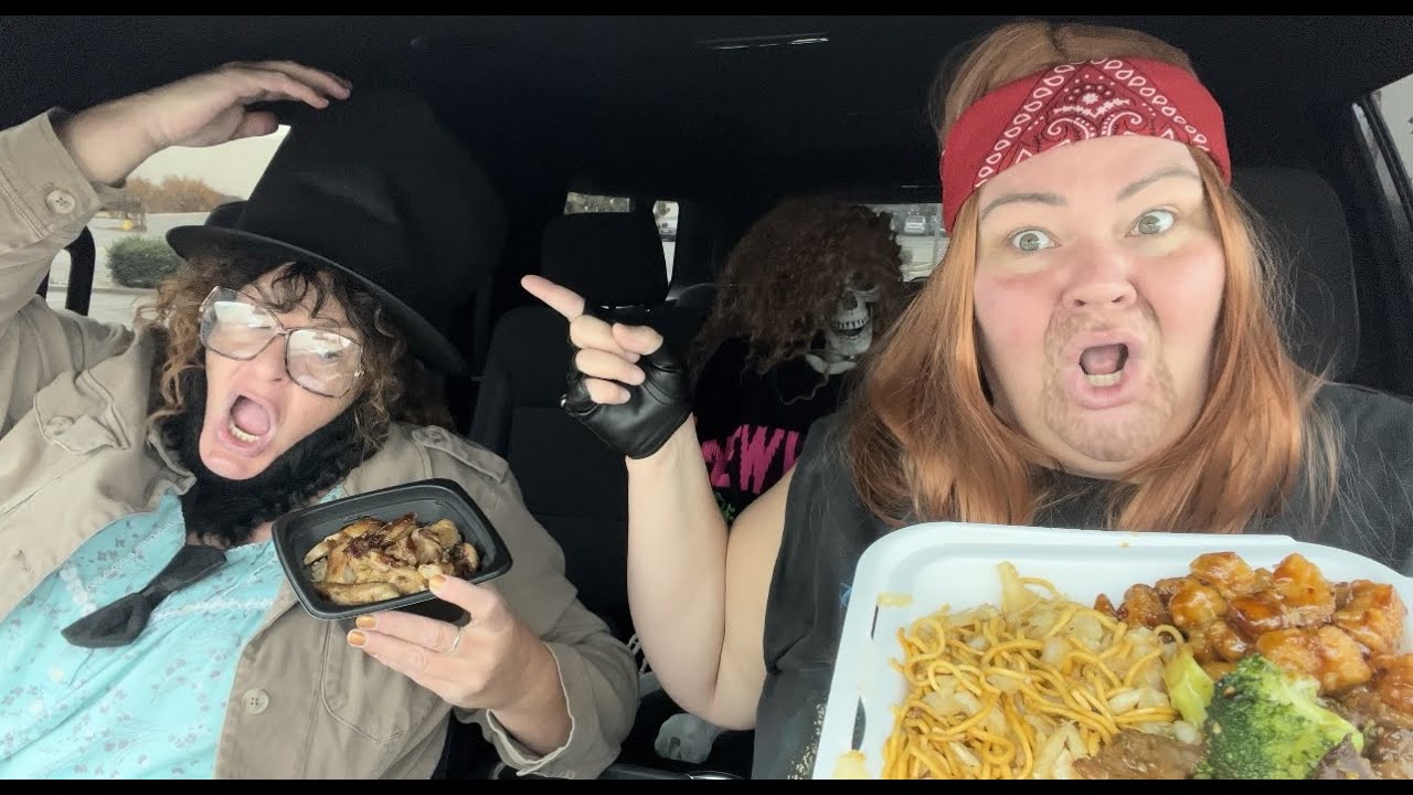 Panda Express Mukbang in our Halloween costumes - YouTube