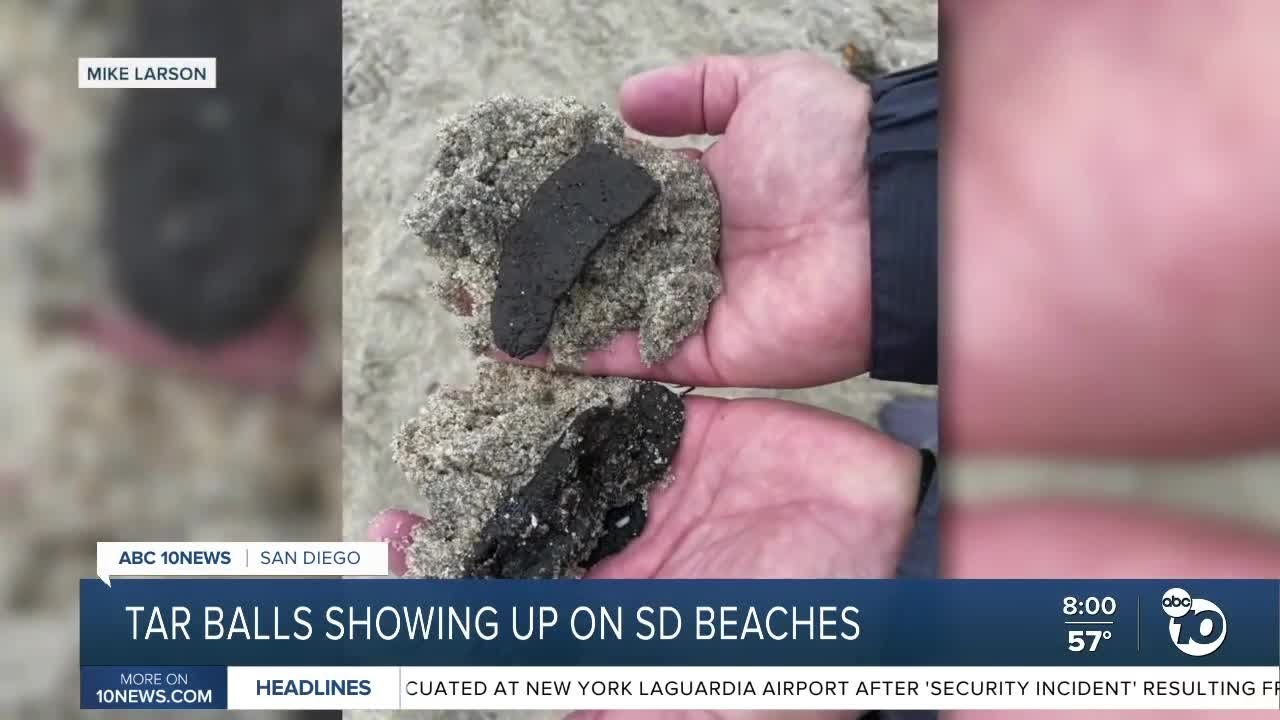 Tar balls showing up on SD beaches - YouTube