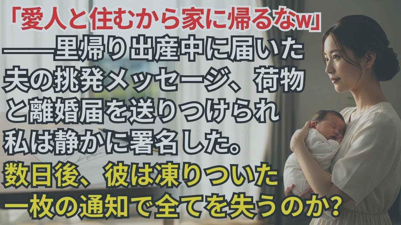 「愛人と住むから家に帰るなw」——里帰り出産中に届いた夫の挑発メッセージ、荷物と離婚届を送りつけられ私は静かに署名した。数日後、彼は凍りついた ...