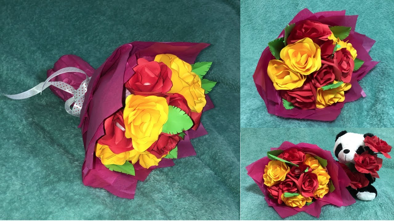 DIY | Paper Rose Bouquet | Paper Flower Bouquet | Easy Craft | Yaagu ...