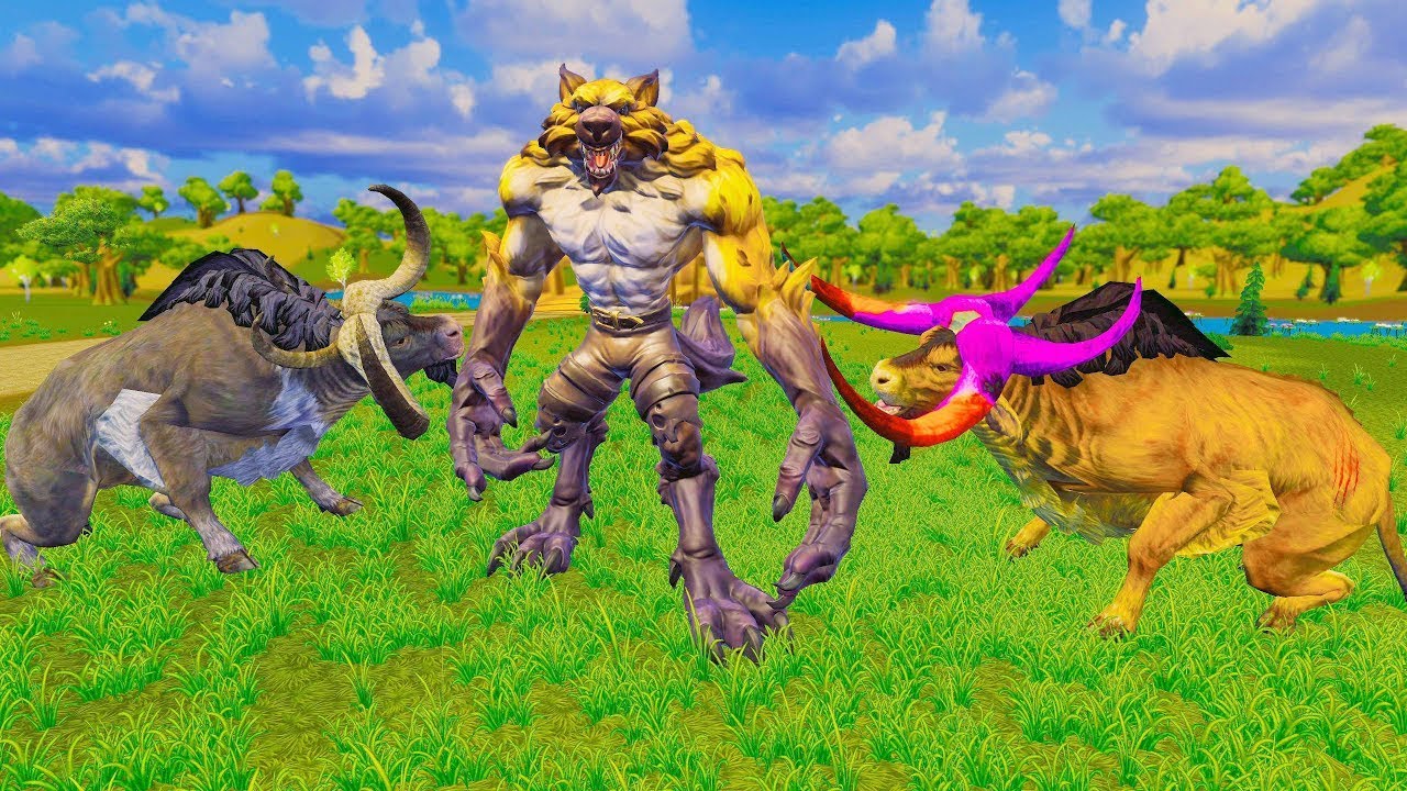 Giant Werewolf Vs Zombie Bull Save Cow Cartoon Attacked by Giant Wolf ...
