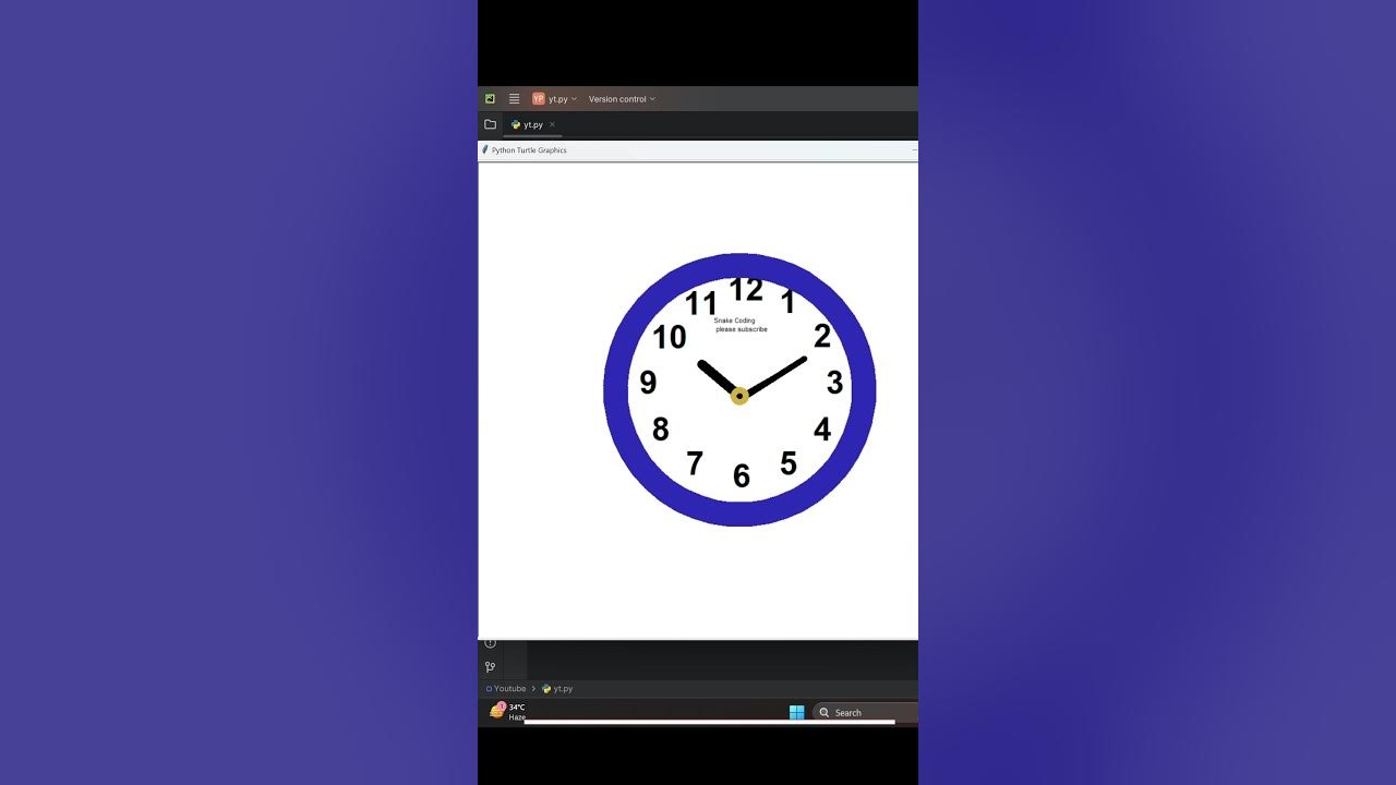Python Turtle Wall Clock Design | Analog Clock Design (No Talking) #snake coding - YouTube