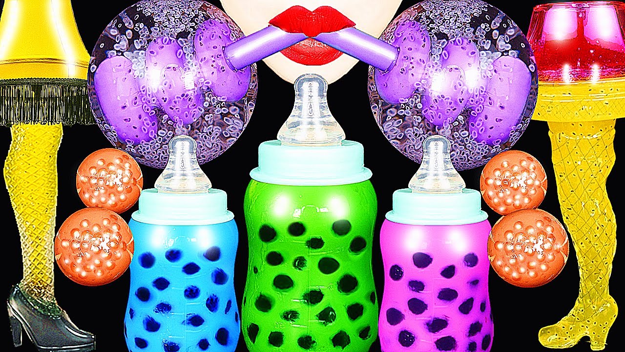 ASMR RAINBOW DRINKS *BABY BOTTLE BOBA TEA, LEG LAMP FROG EGGS DRINK ...