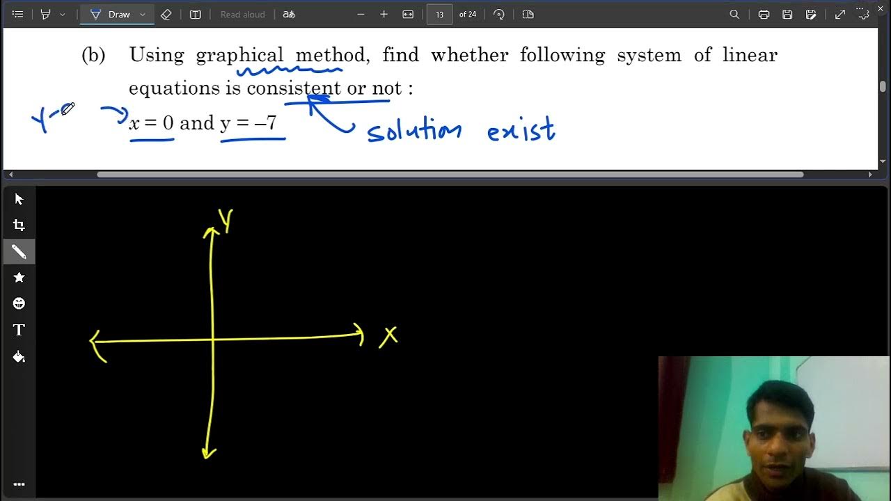 Using graphical method, find whether following system of linear equations is consistent or not ...