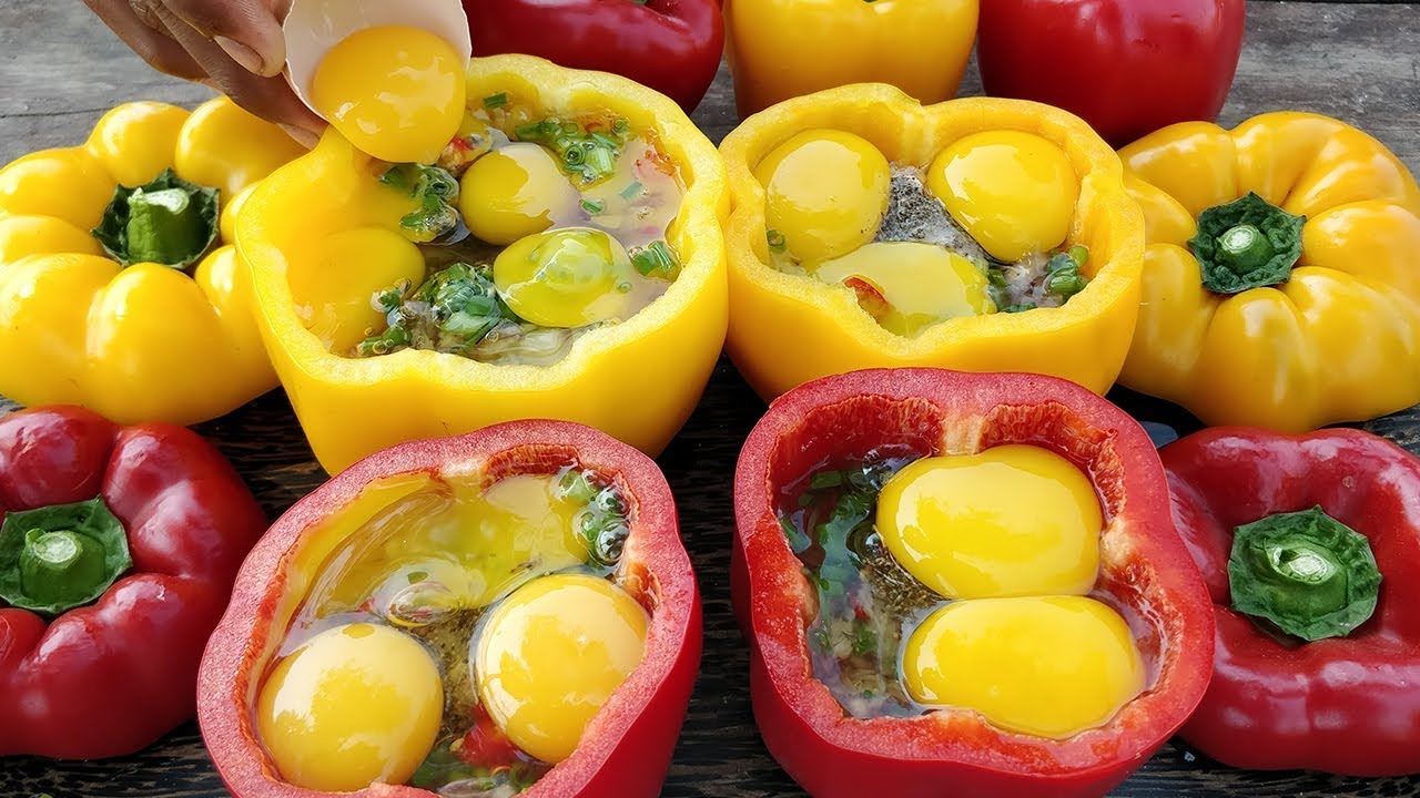 Delicious Cooking Chicken Egg in Bell pepper / Kdeb Cooking - YouTube
