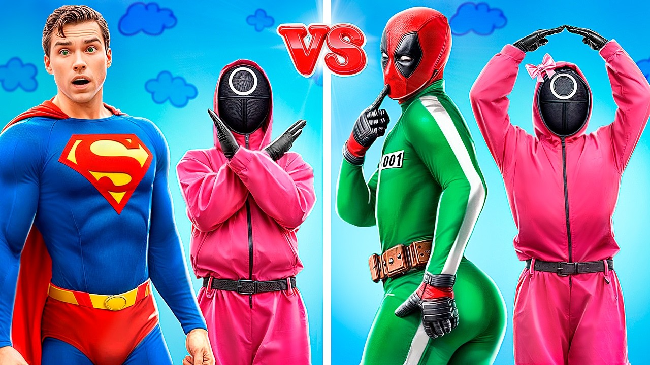 Игра в кальмара для СУПЕРГЕРОЕВ Дэдпул Vs Супермен Vs Гвен Стейси