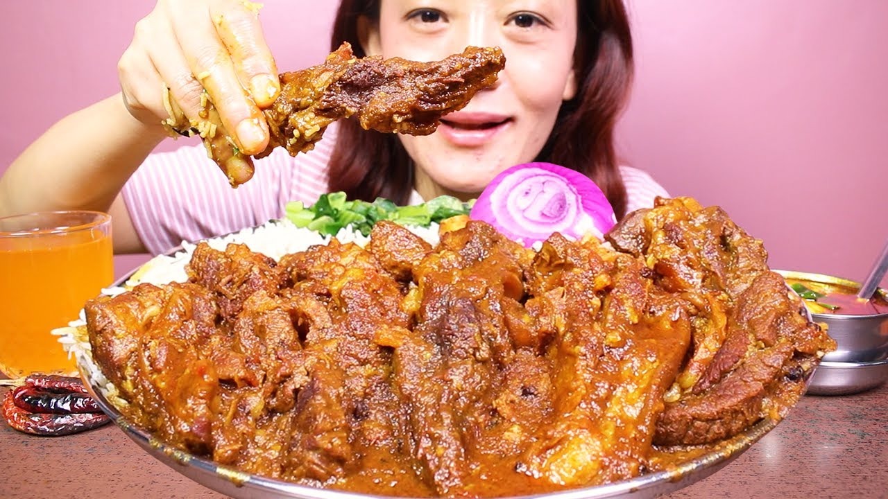 EATING SPICY MUTTON CURRY AND EXTRA MUTTON GRAVY WITH JEERA RICE #ASMR ...