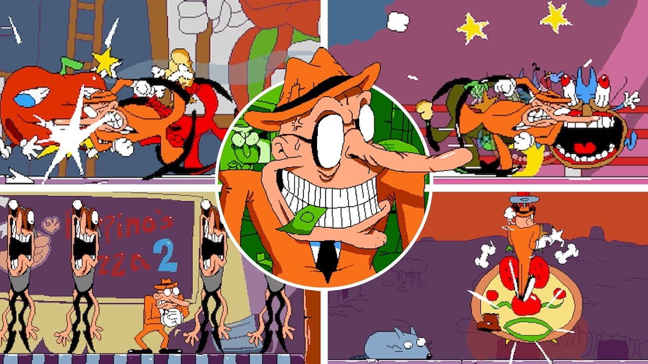 Pizza Tower - All Bosses + John Gutter as Playable Mr. Stick (Playable ...