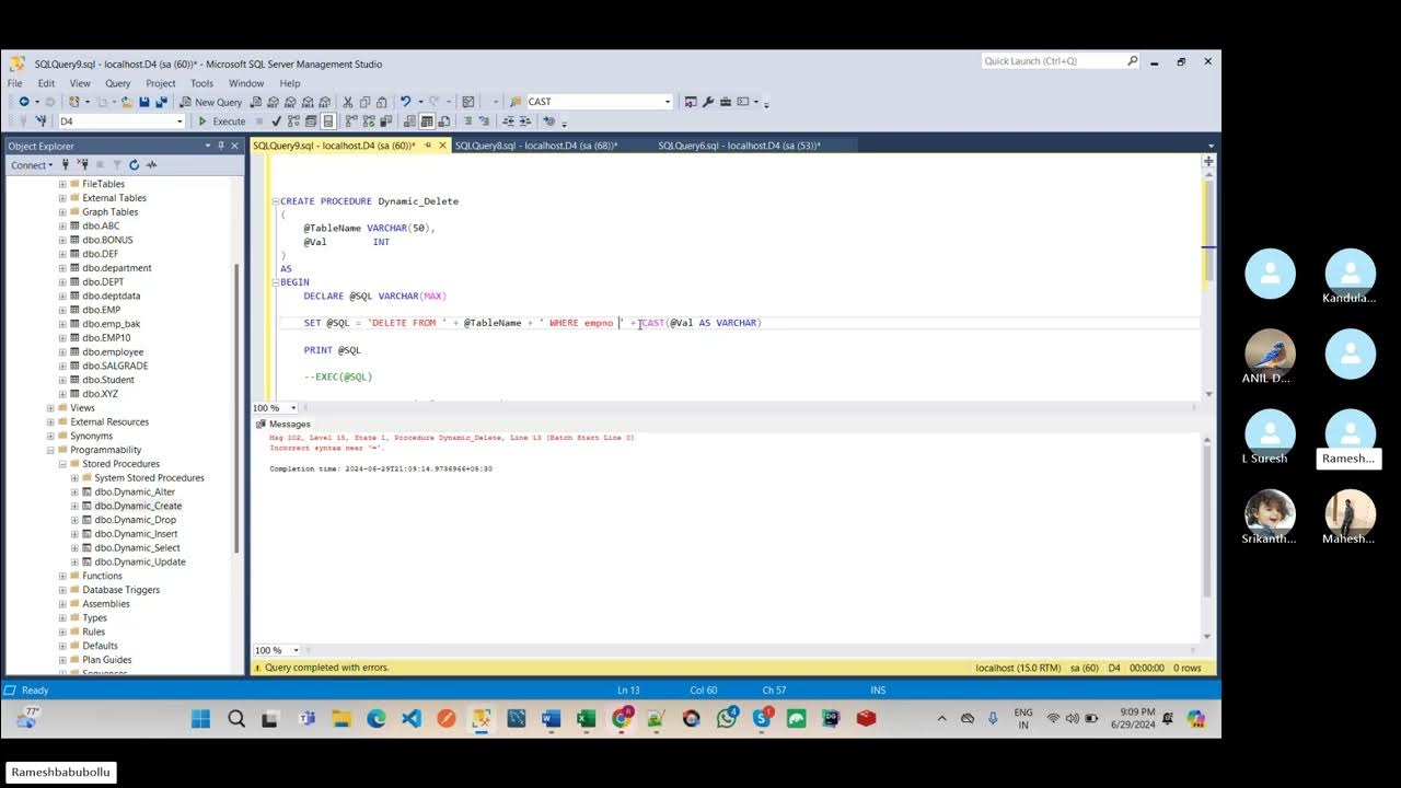 Part 61 - SQL Server - Dynamic SQL with Delete By Ramesh Babu Bollu ...