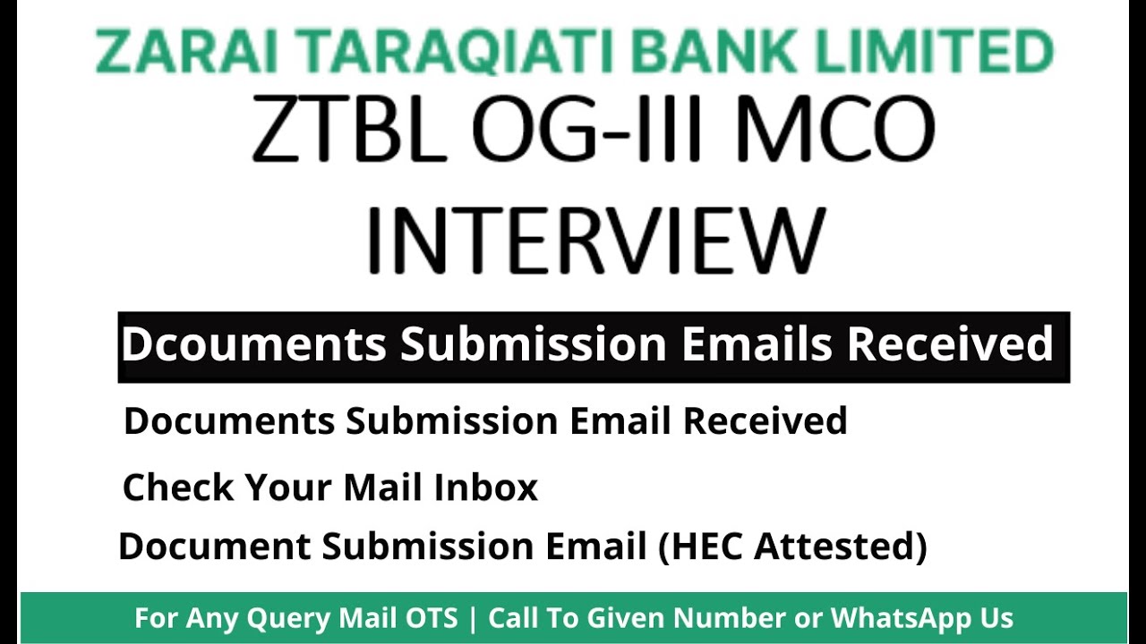 ZTBL OG-III Documents Submission Email Received | Check Your Email ...