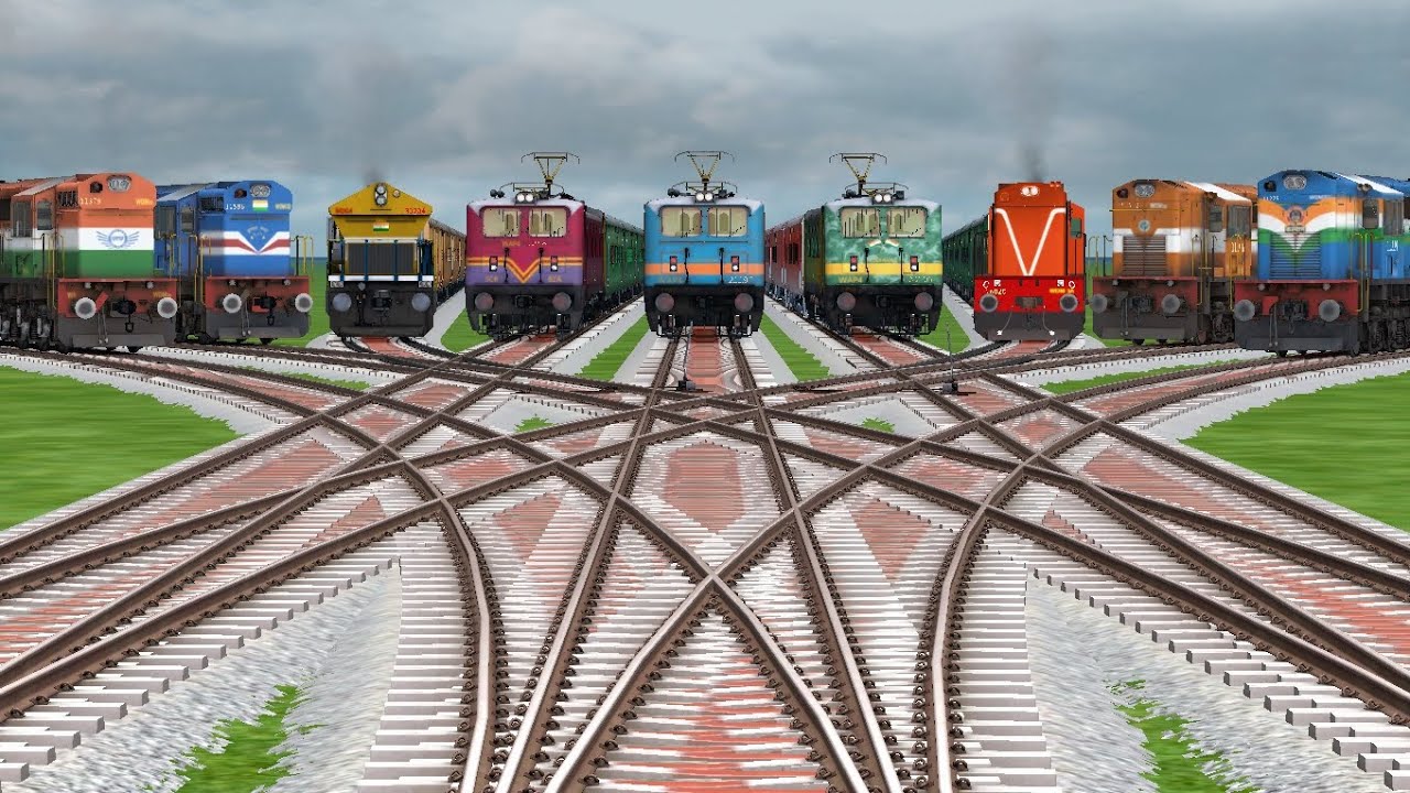 9️⃣ TRAINS SLOWLY CROSSING 🔺 ON BUMPY RISKY COVERED RAILROAD TRACKS ...