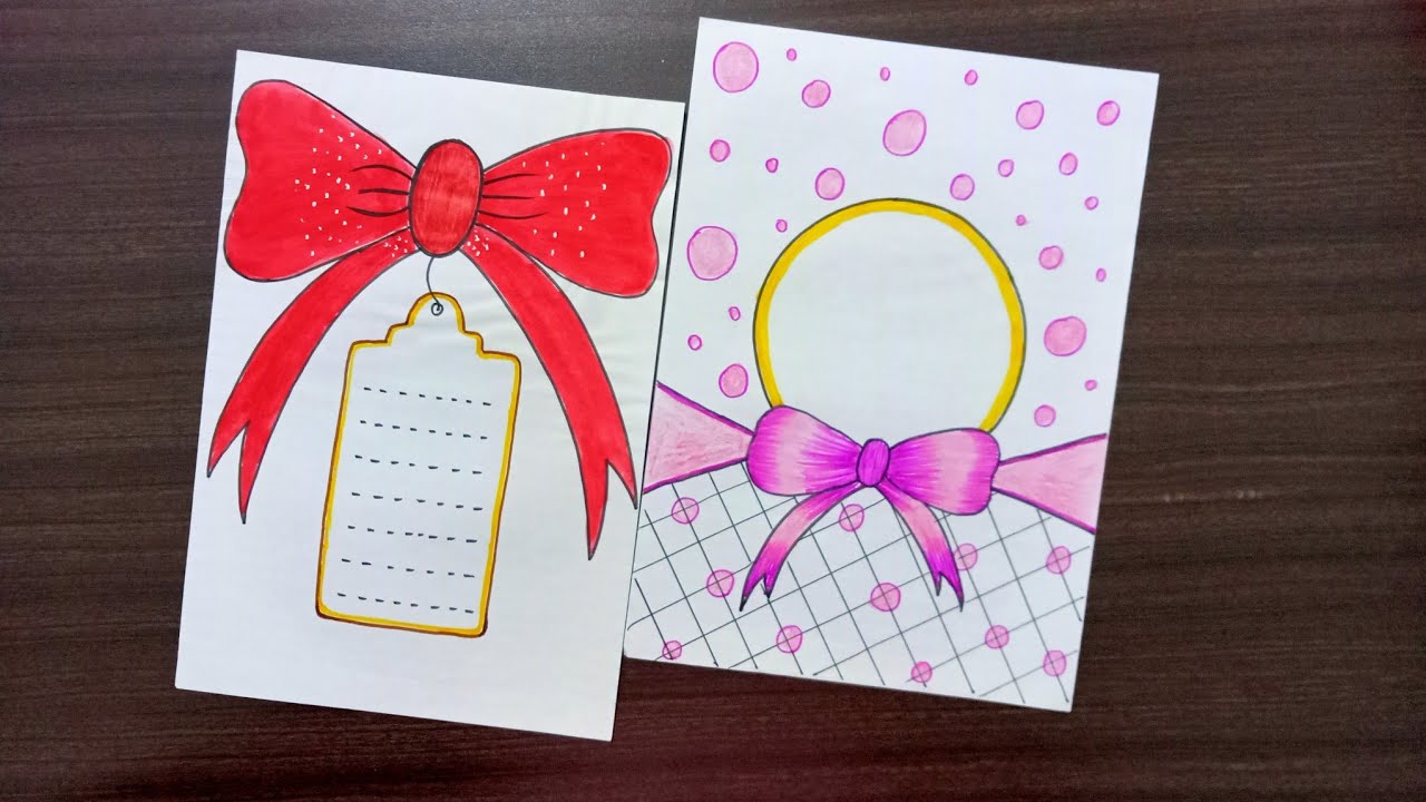 Front Page Design / Ribbon border designs / How to draw ribbon easily ...