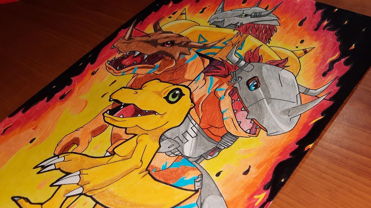 Dibujando a: agumon y sus transformaciones( DIGIMON ). Drawing a ...