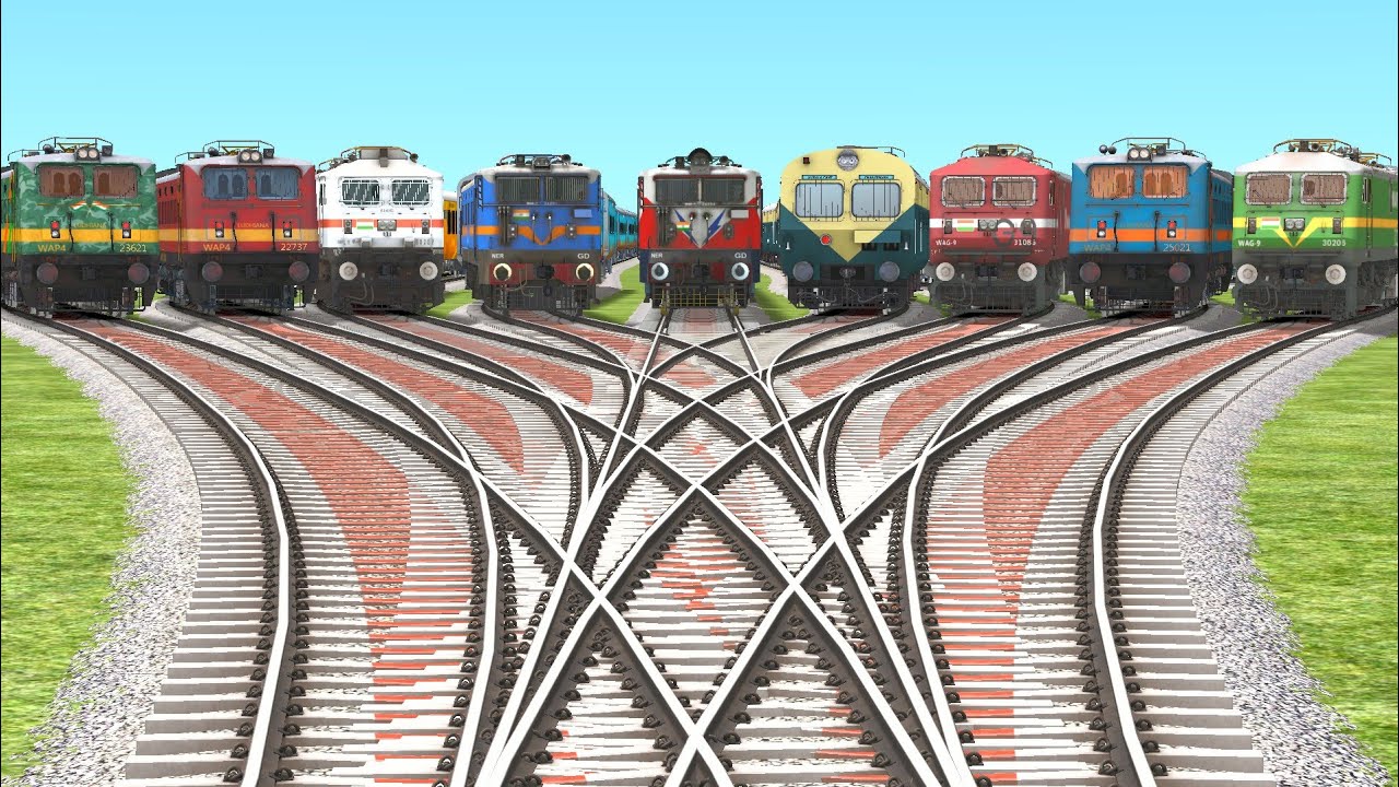 9 TRAIN CROSSING ON CURVED DIAMOND RAILROAD | Green Army Train ...