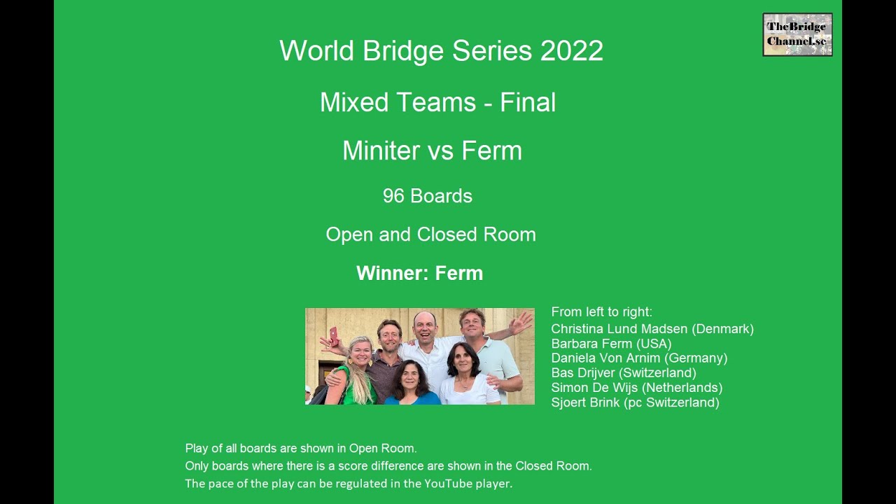 World Bridge Series 2022 - Mixed Teams - Final - Ferm vs Miniter - 96 ...