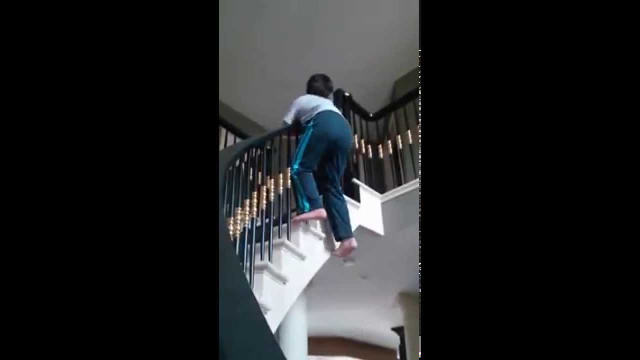 Kid nearly dies by falling off railing!!! - YouTube