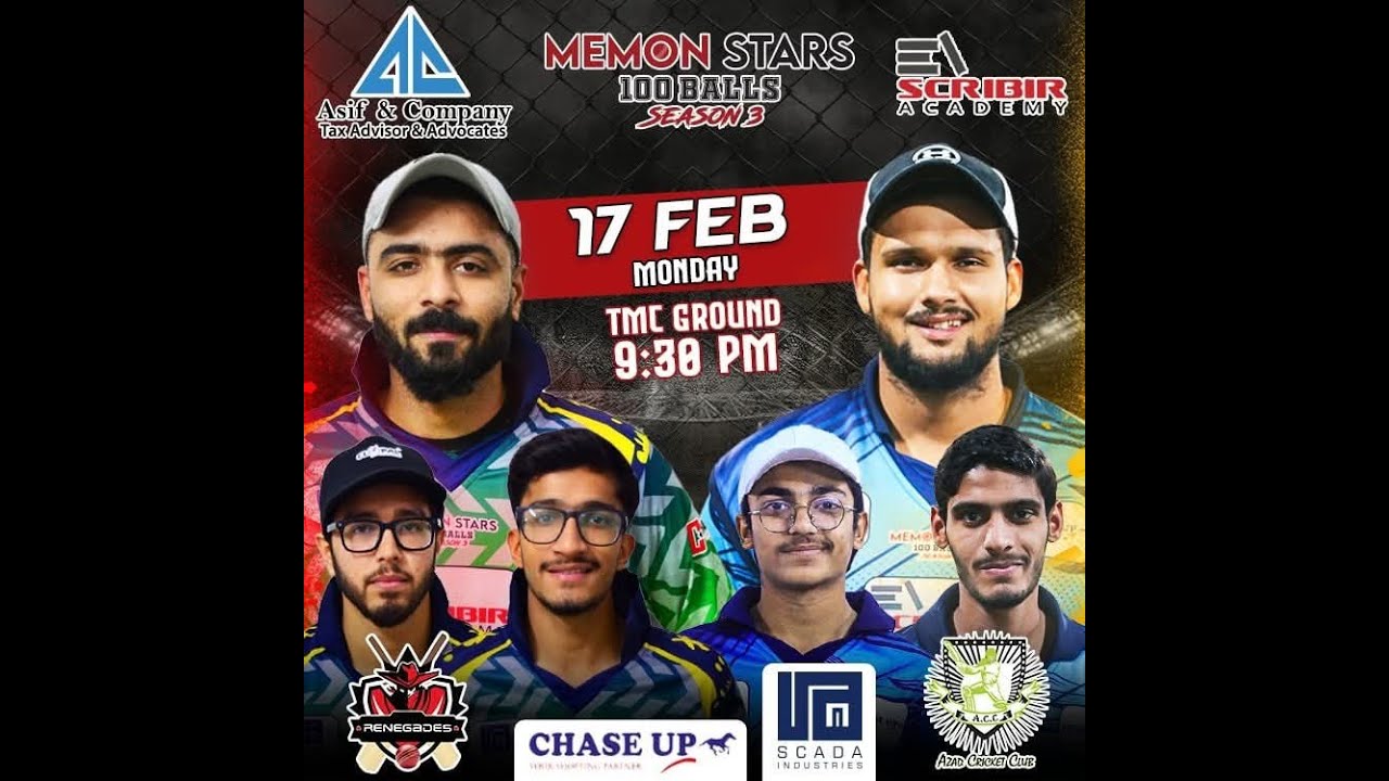 Memon Stars 100 Balls Season 3 | Match No.15 | Renegades vs Azad CC ...